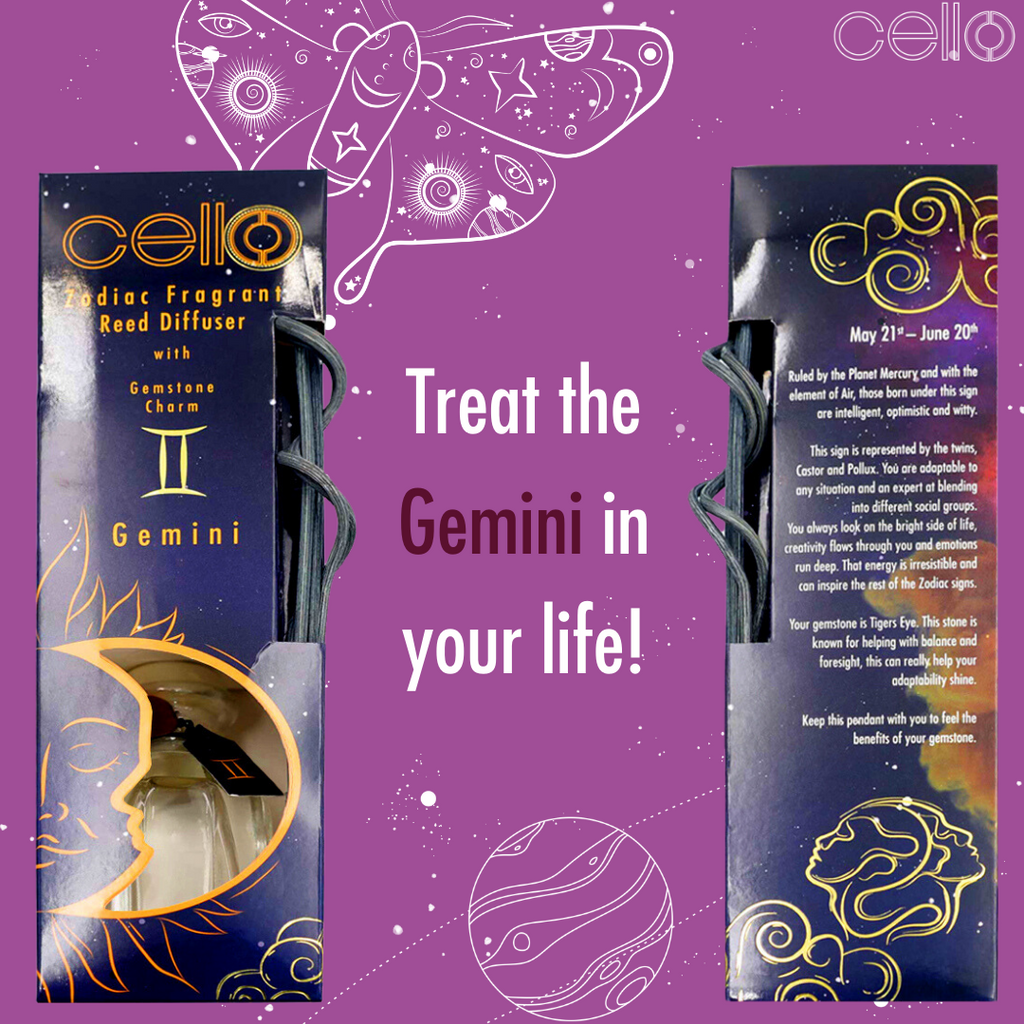 Cello Zodiac Reed Diffuser - Gemini with Tigers Eye | Collectables