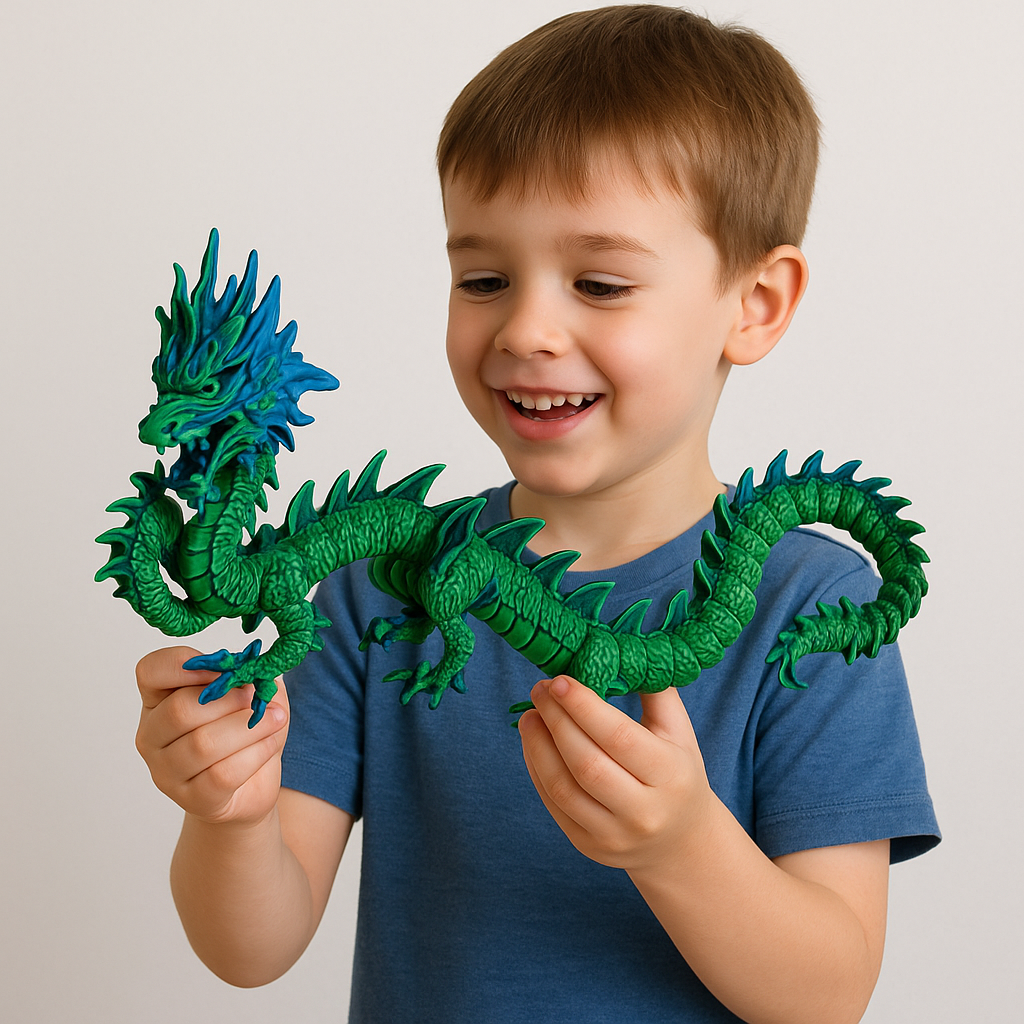 3D Printed Large Chinese Dragon - Blue & Green | Fidget Toy | Collectables