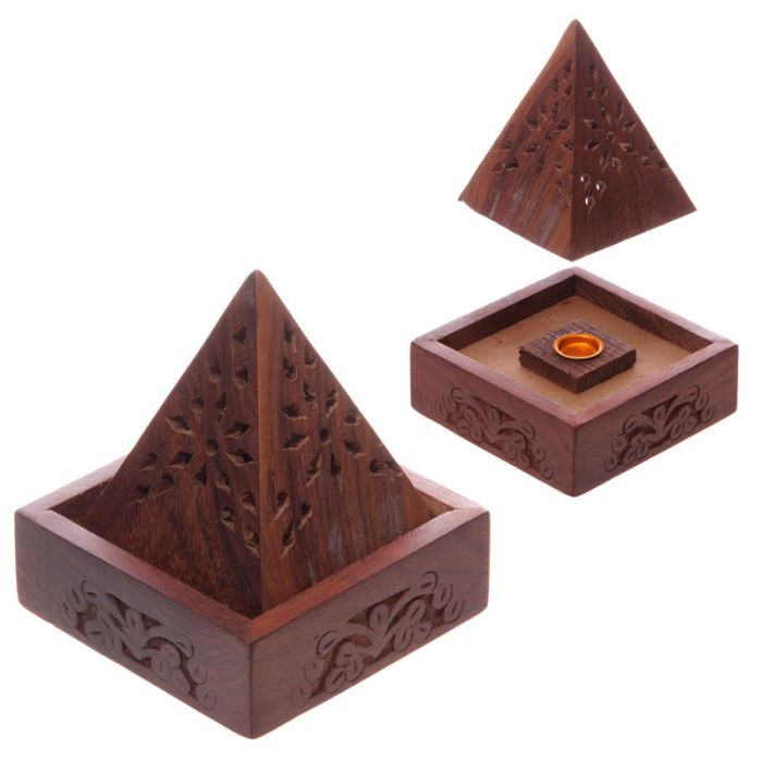 Incense Cone Box - Pyramid Sheesham Wood Flower | Collectables