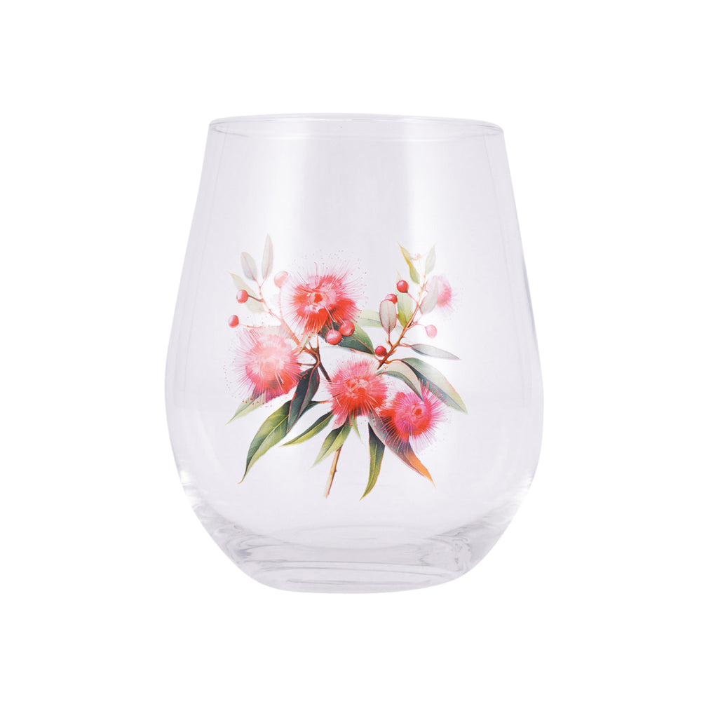 Splosh - Red Floral Stemless Wine Glass - Native Blooms | Collectables