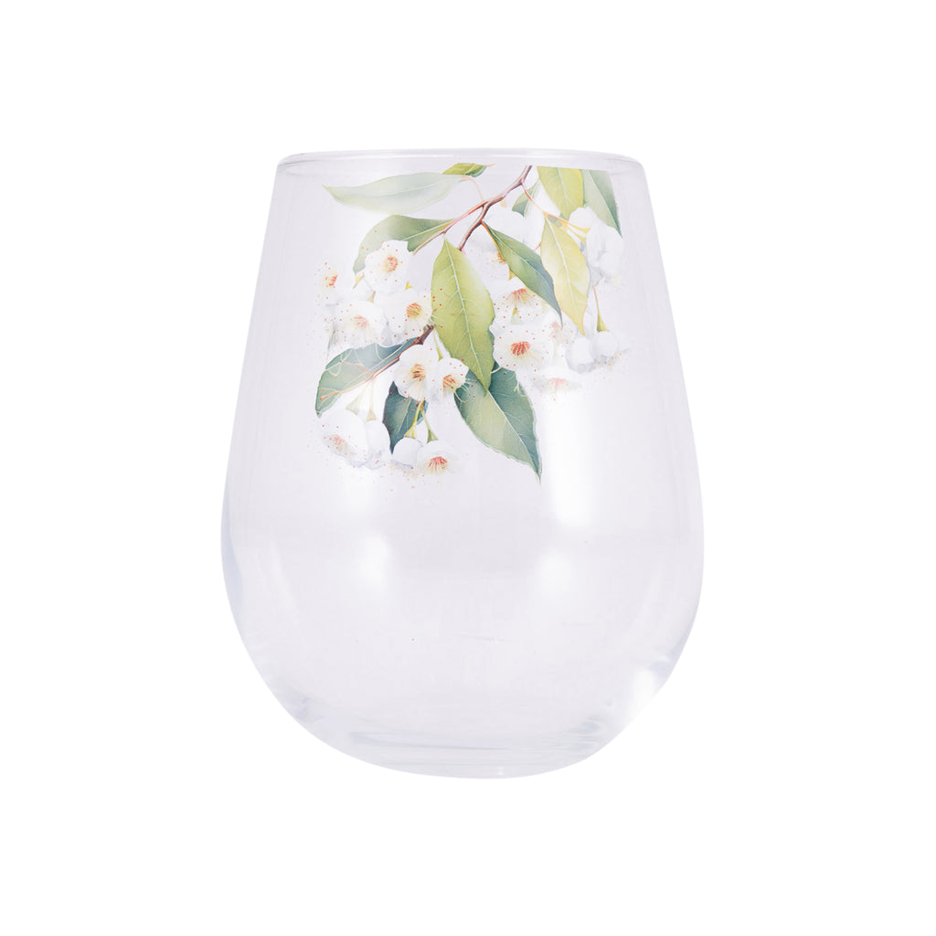 Splosh - White Floral Stemless Wine Glass - Native Blooms | Collectables