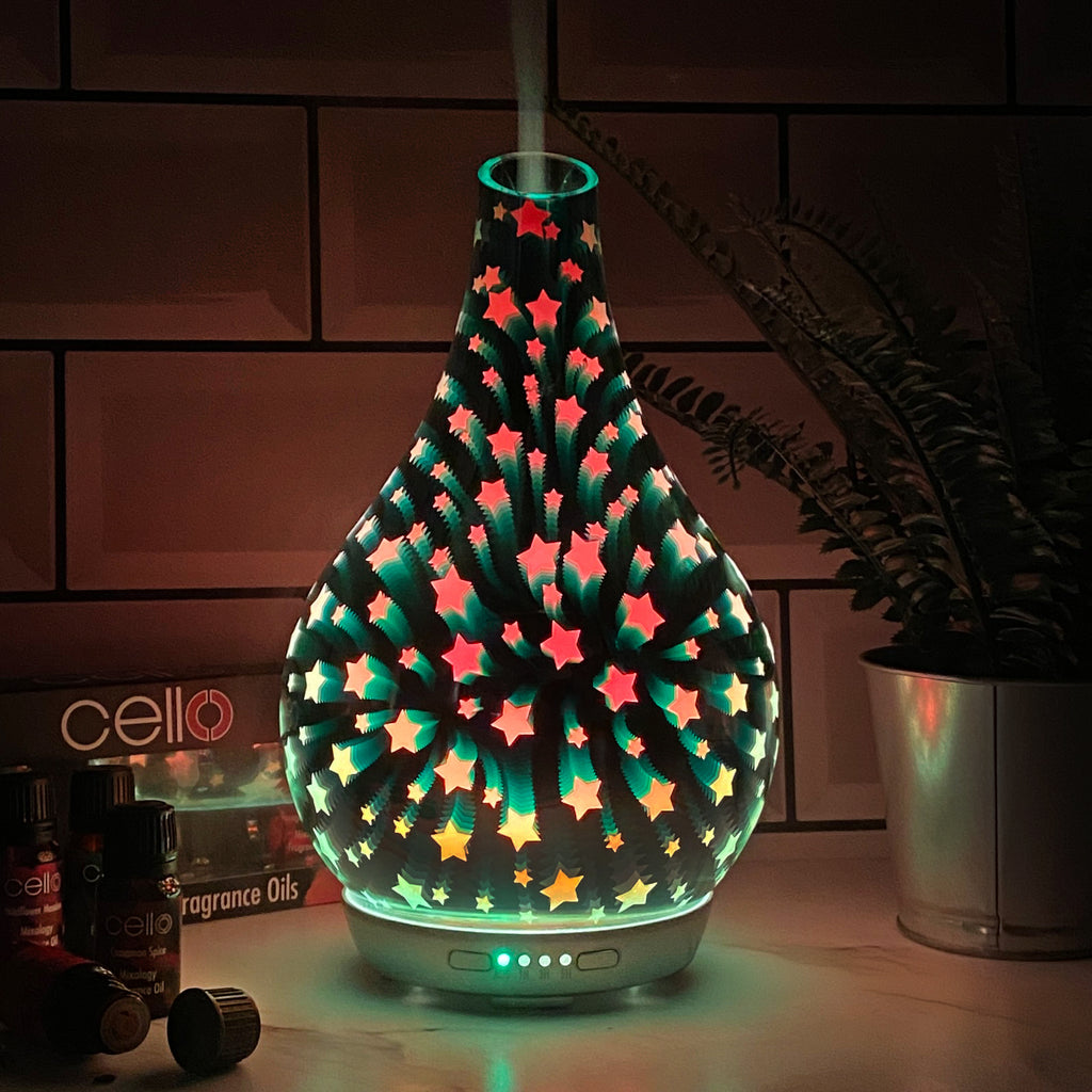 Cello Star 3D Large Ultrasonic Diffuser with Harmony Mix. 7 Oils Set