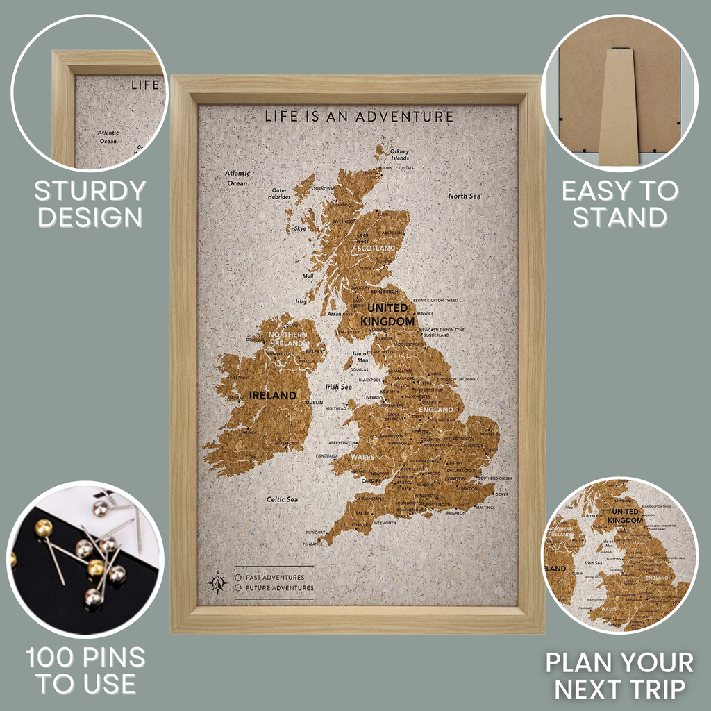 Splosh Desk Travel Board UK White with Attached Stand, Push Pin Memo ...