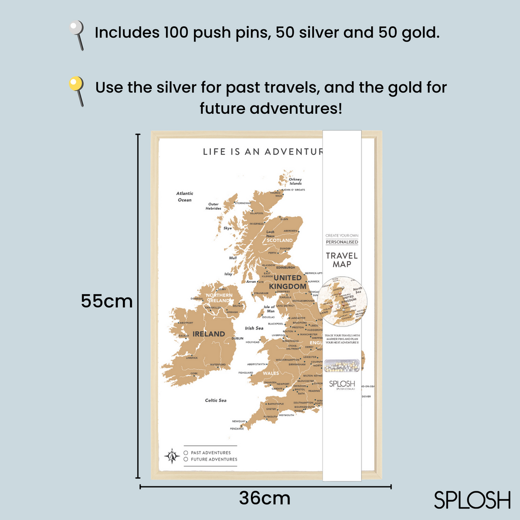 Splosh Travel Map - UK Map - Small - White | Collectables