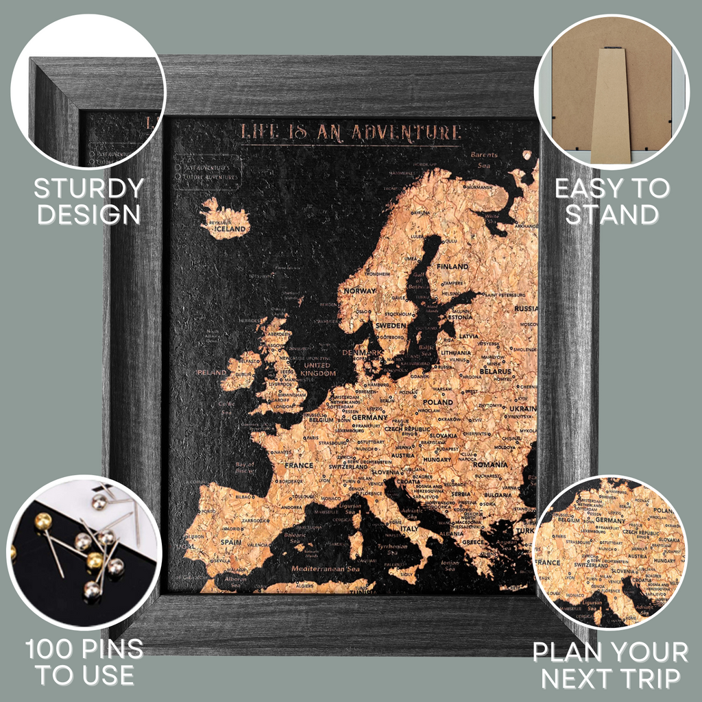 Splosh Travel Map - Europe Map - Desk - Black | Collectables