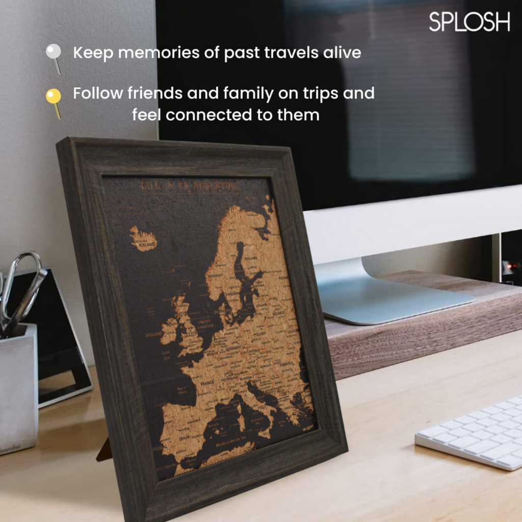 Splosh Travel Map - Europe Map - Desk - Black | Collectables