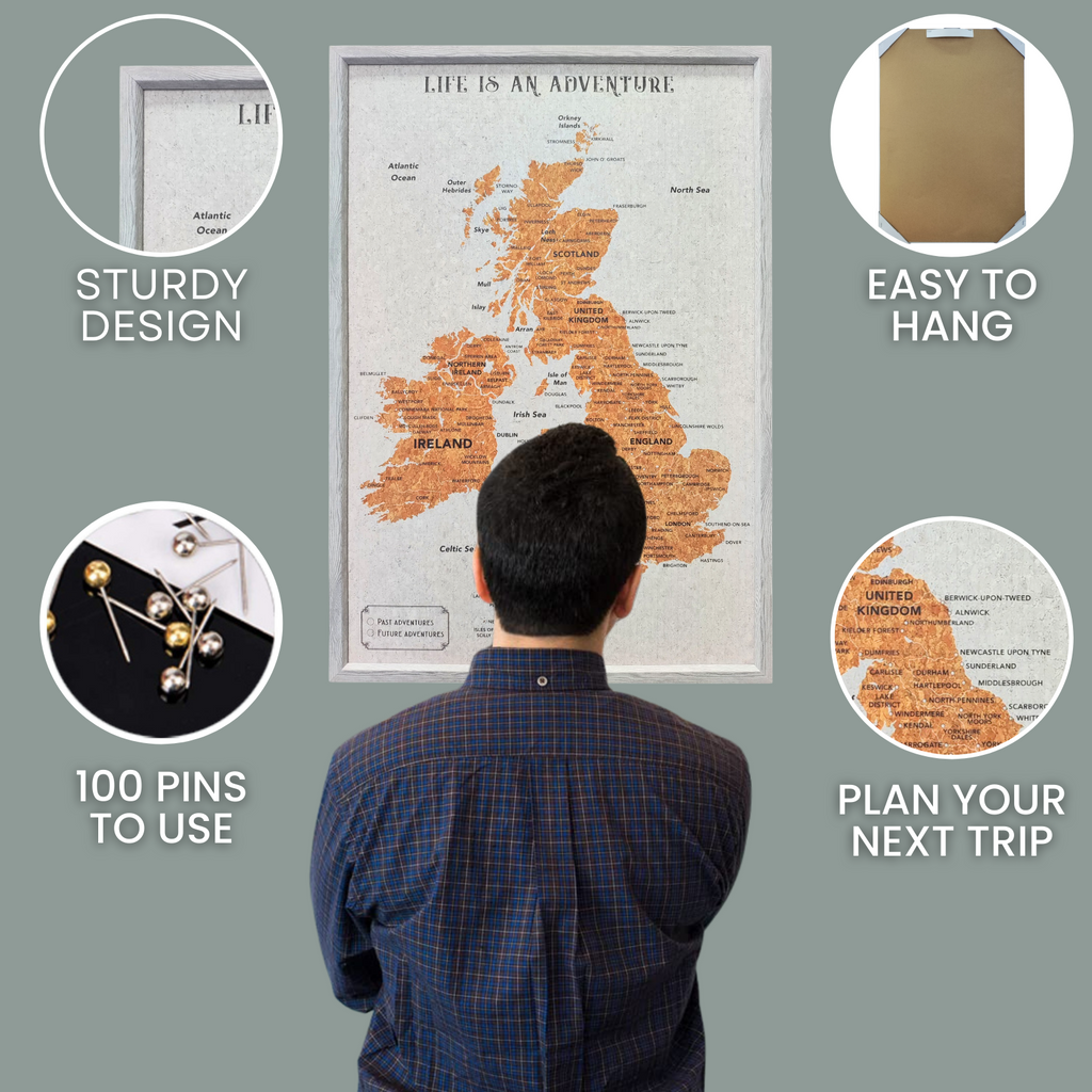 Splosh Travel Map - UK & Ireland Map - Large - Grey | Collectables