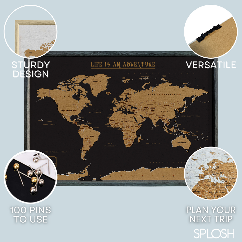 Splosh Travel Map - World Map - XL Desk - Black | Collectables
