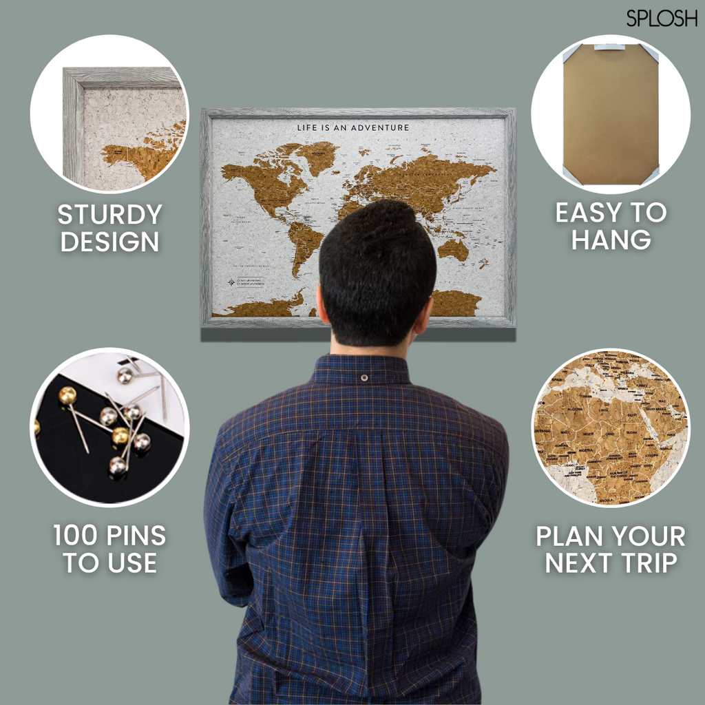 Splosh Travel Map Large World Map Grey | Collectables