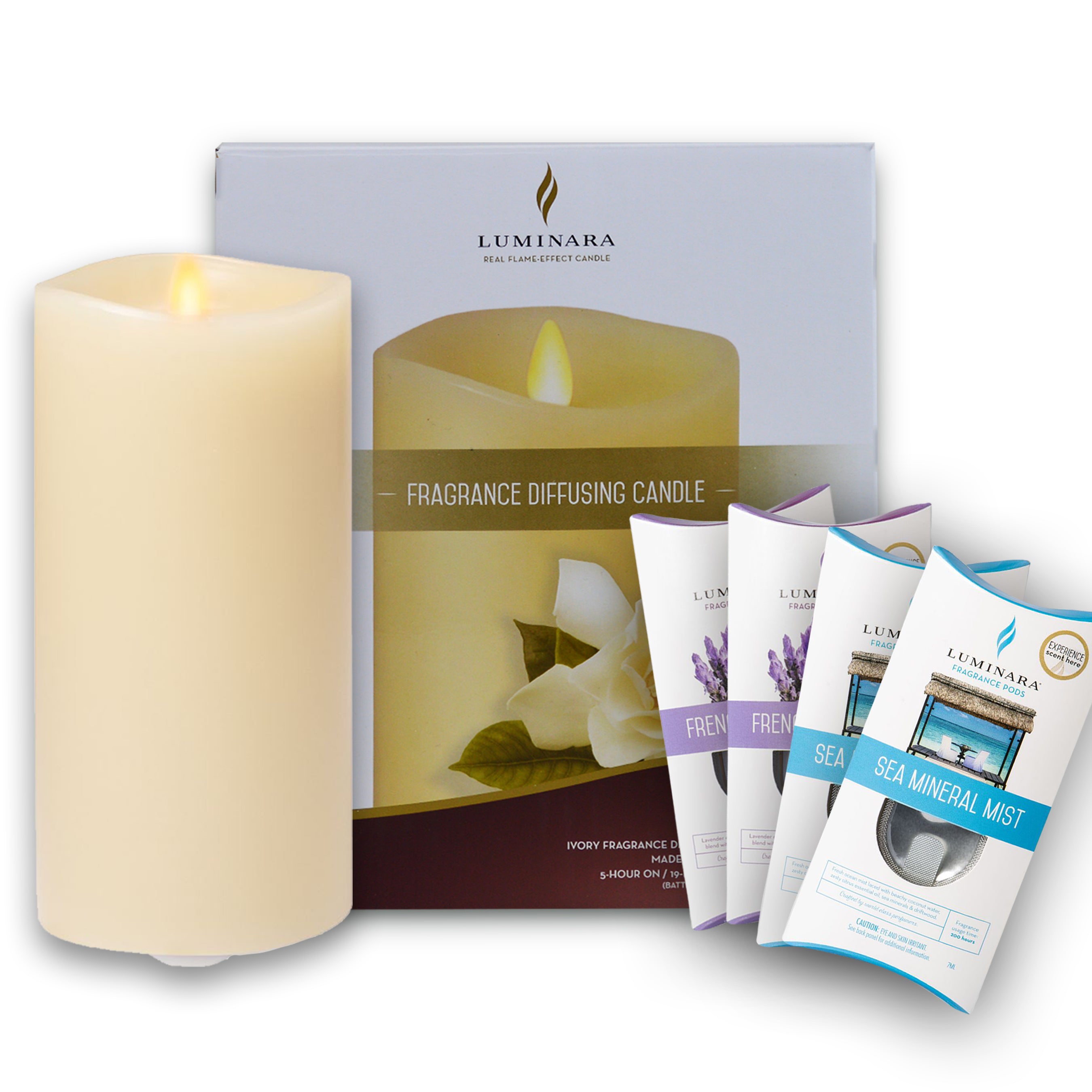 Luminara Ivory Pillar gift box - 1 x Indoor Pillar / 2 x Lavender Pods ...